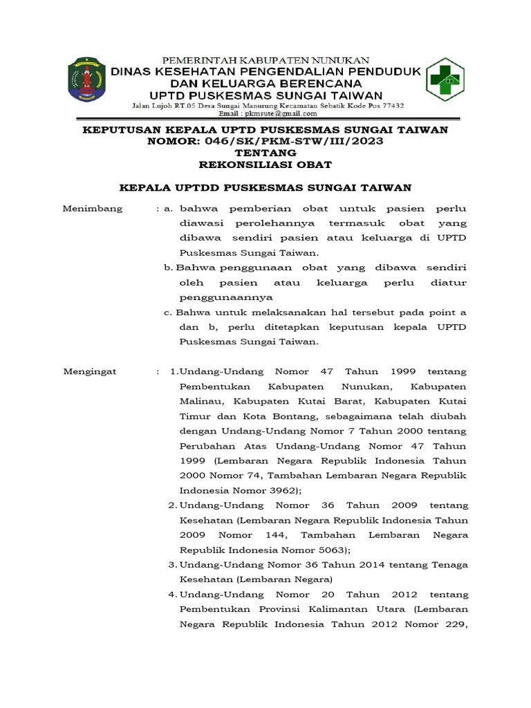 SK Rekonsiliasi Obat 2023 | PDF