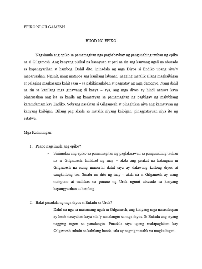 Epiko Ni Gilgamesh | PDF