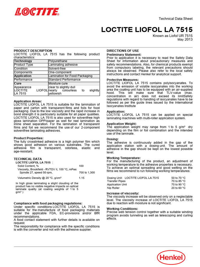 Henkel - Loctite | PDF | Adhesive | Lamination