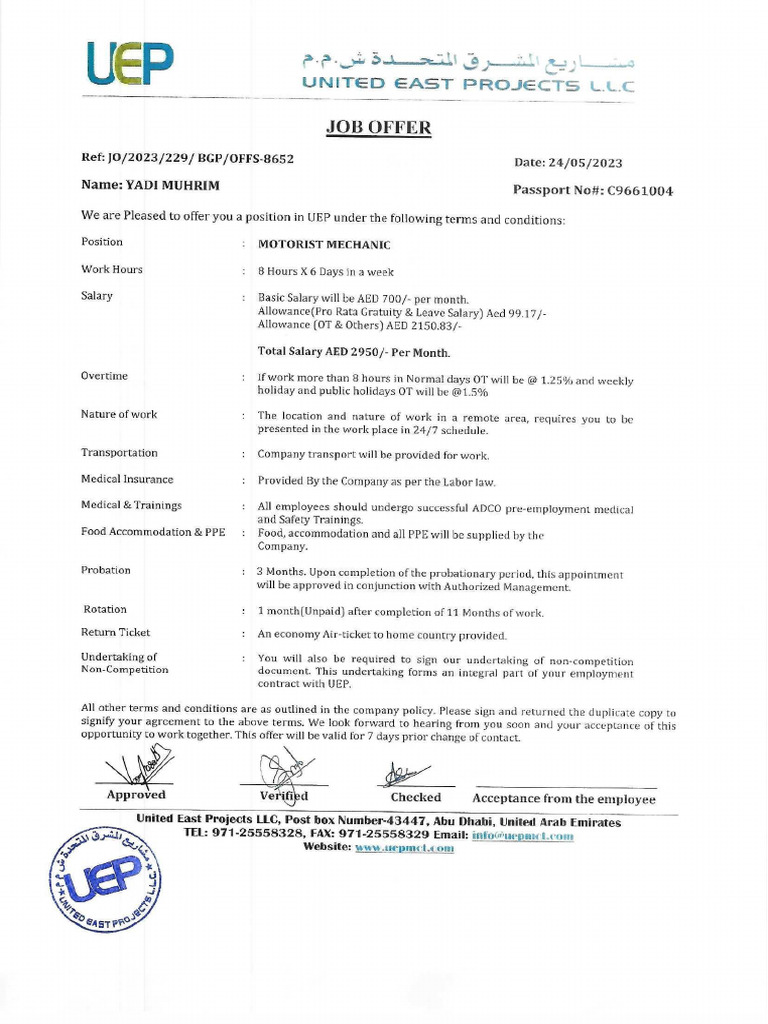 3 Motorist Mechanic Job Offer Letter | PDF