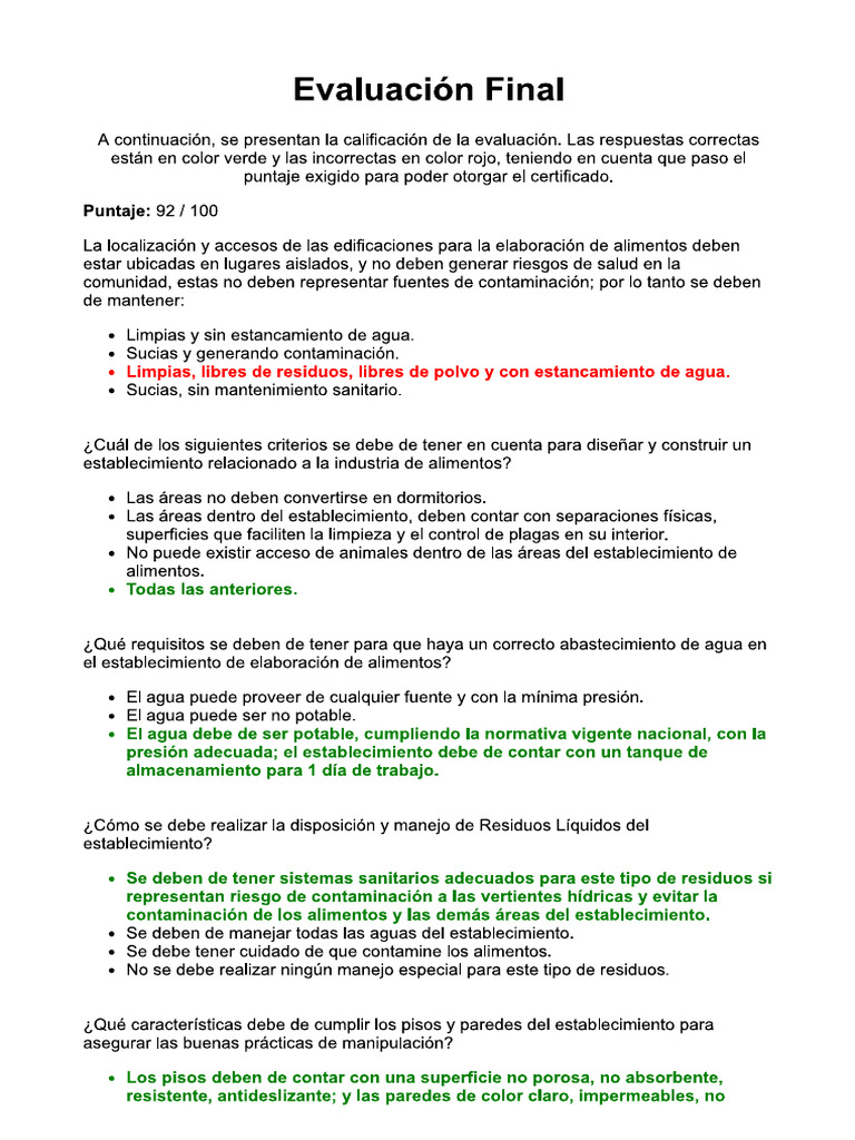 Respuestas de Manipulacion de Alimentos | PDF Respuestas de Manipulacion de Alimentos | PDF