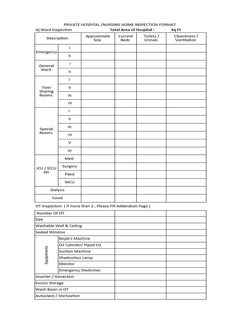 Hospital Inspection Format Proforma Complete | Download Free PDF ...