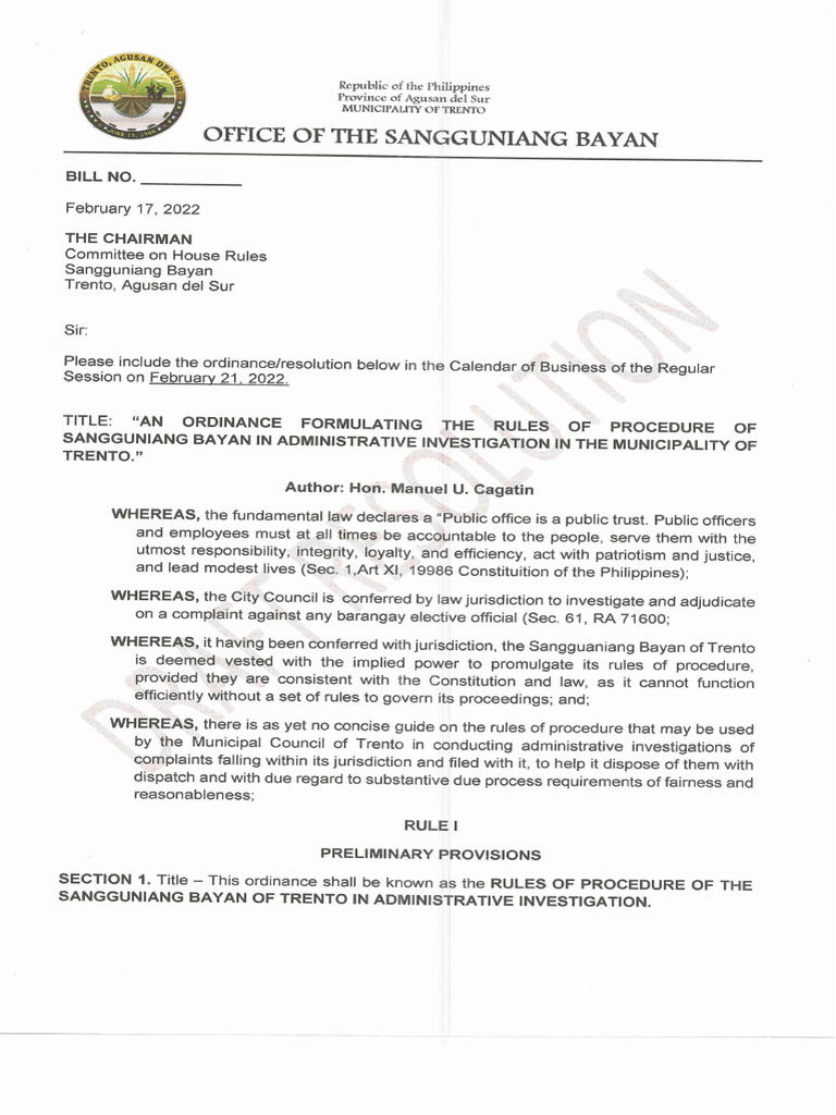 Draft Rules of Procedure in Administrative Investigation | PDF