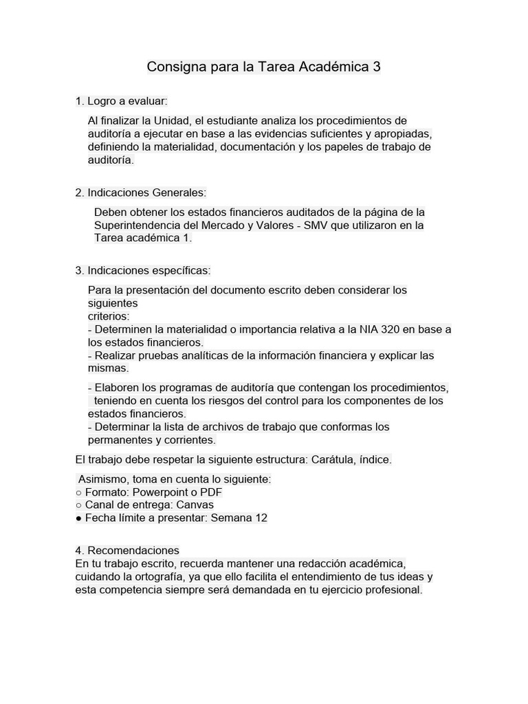 Consigna para La Tarea Académica 3 | PDF