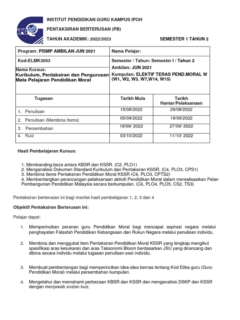 Soalan PB Elmk3053 Okt 2022 W Diperbaiki PD | PDF