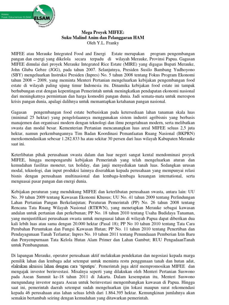 Mega Proyek MIFEE Suku Malin Animdan Pelanggaran HAM | PDF