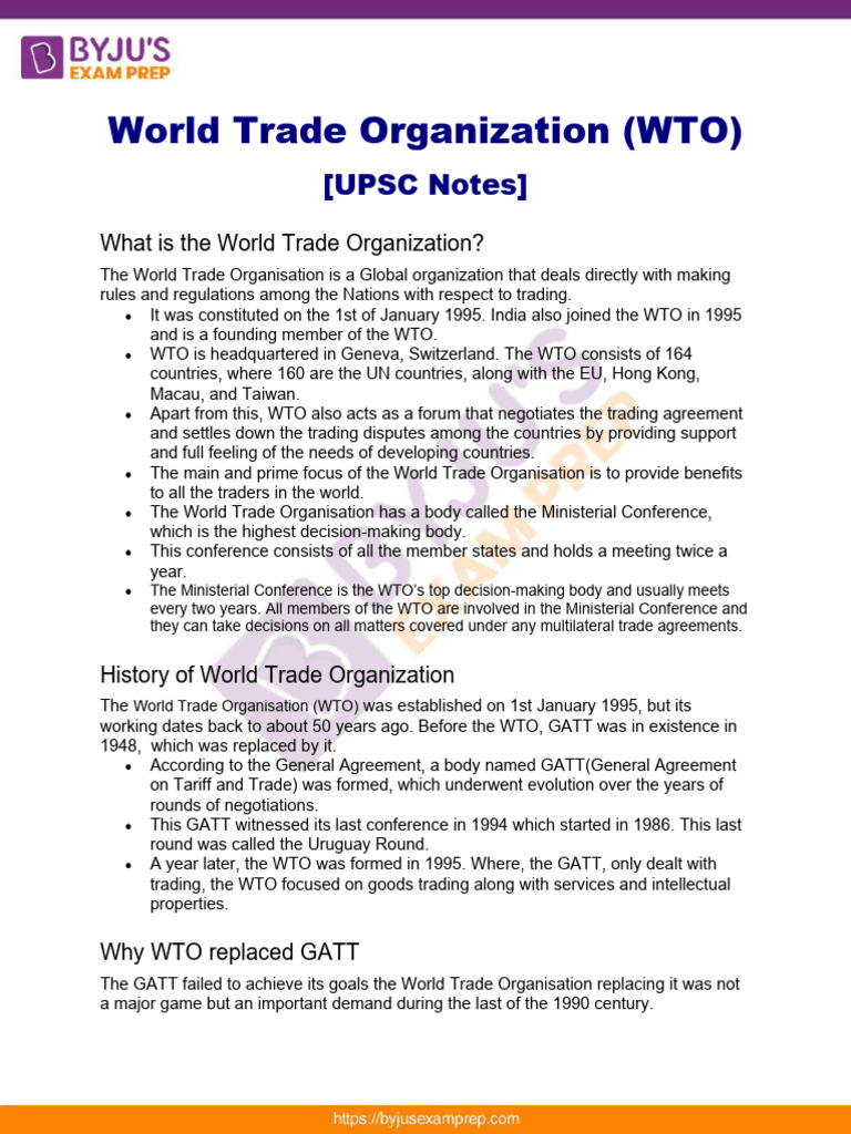World Trade Organization Upsc Notes 39 Pdf