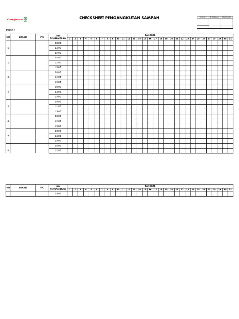 Checksheet Pengangkutan Sampah | PDF