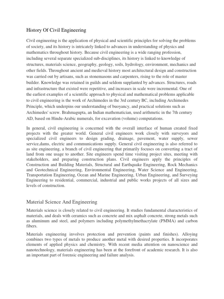 History Of Civil Engineering | PDF | Civil Engineering | Engineering