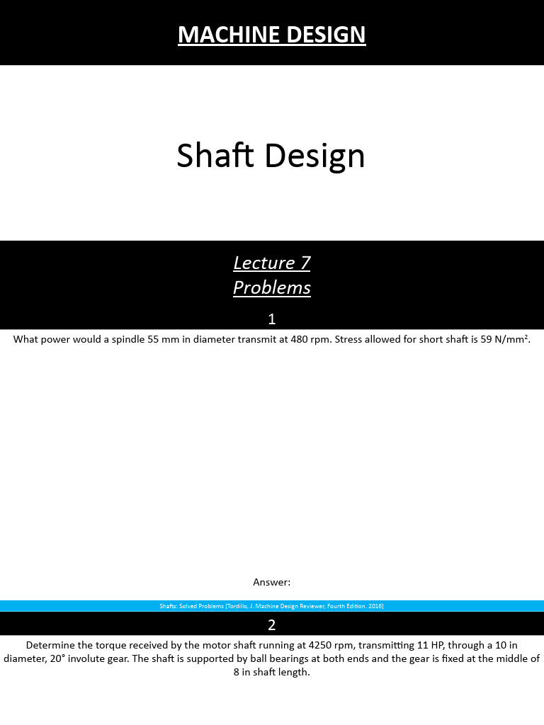 Machine Design - Lecture 7P - Shaft Design - Seatwork Problems | PDF ...