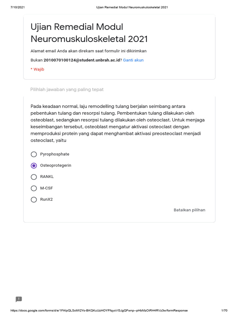 Ujian Remedial Modul Neuromuskuloskeletal 2021 | PDF