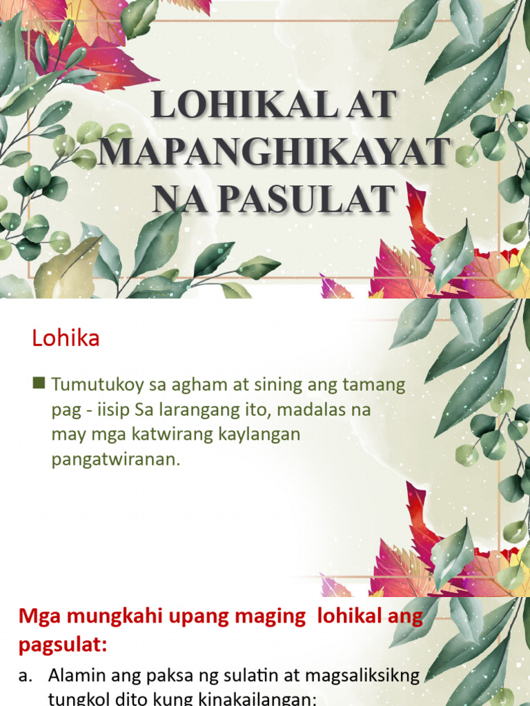 Lohikal at Mapanghikayat (1) Cordova Report (Retorika) | PDF