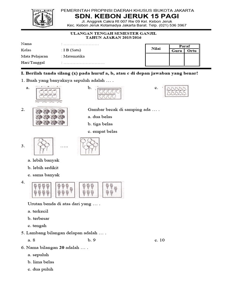 MTK Kelas 1 B Oke | PDF