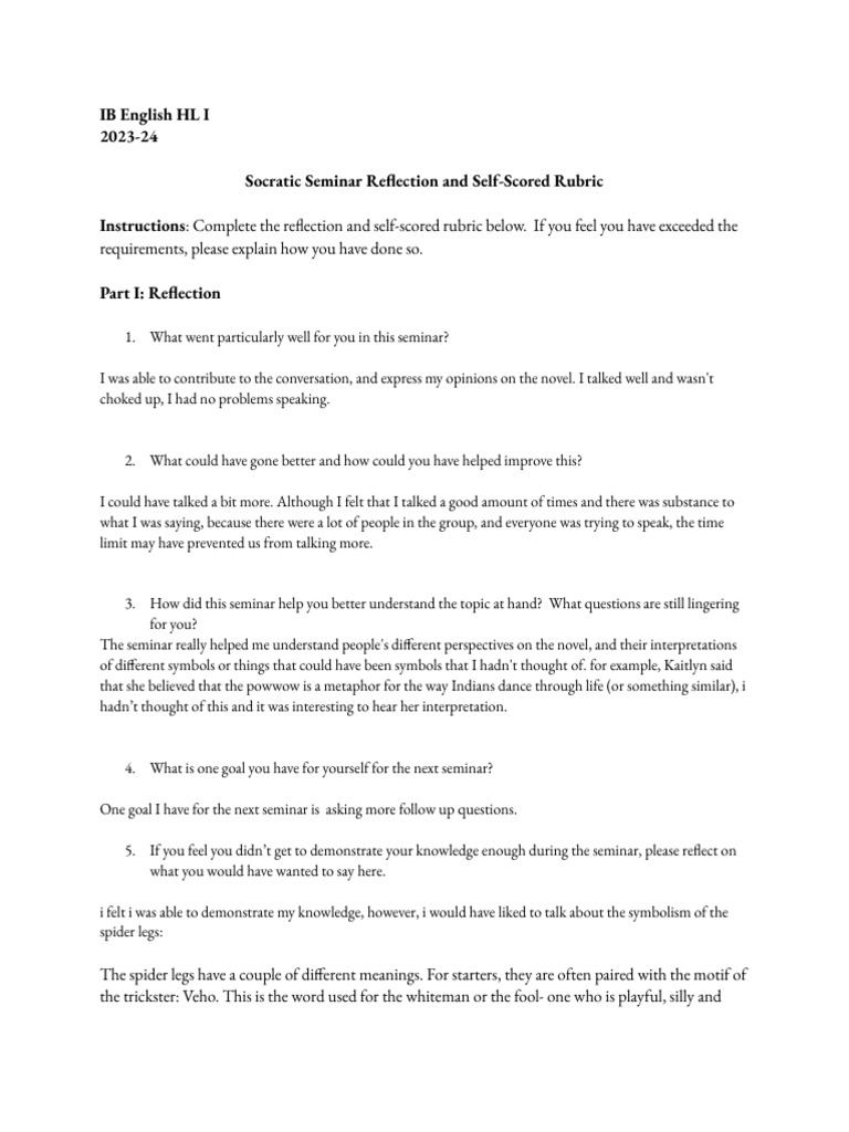 IB English Seminar Reflection | PDF | Knowledge