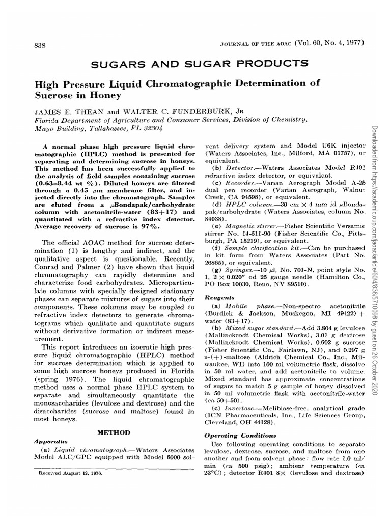 Jaoac 1997 Vol 60 No 4 High Pressure Liquid Chromatographic