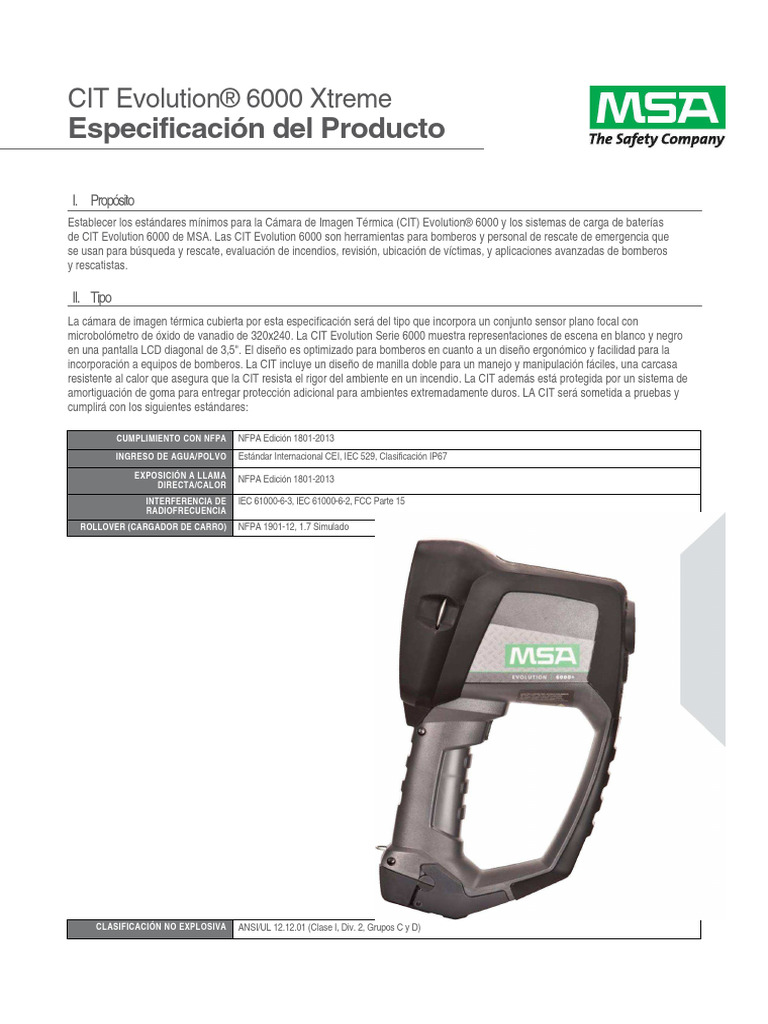 Especificaciones Tecnicas Camara MSA EVOLUTION 6000 | PDF | Cargador de batería | Batería recargable