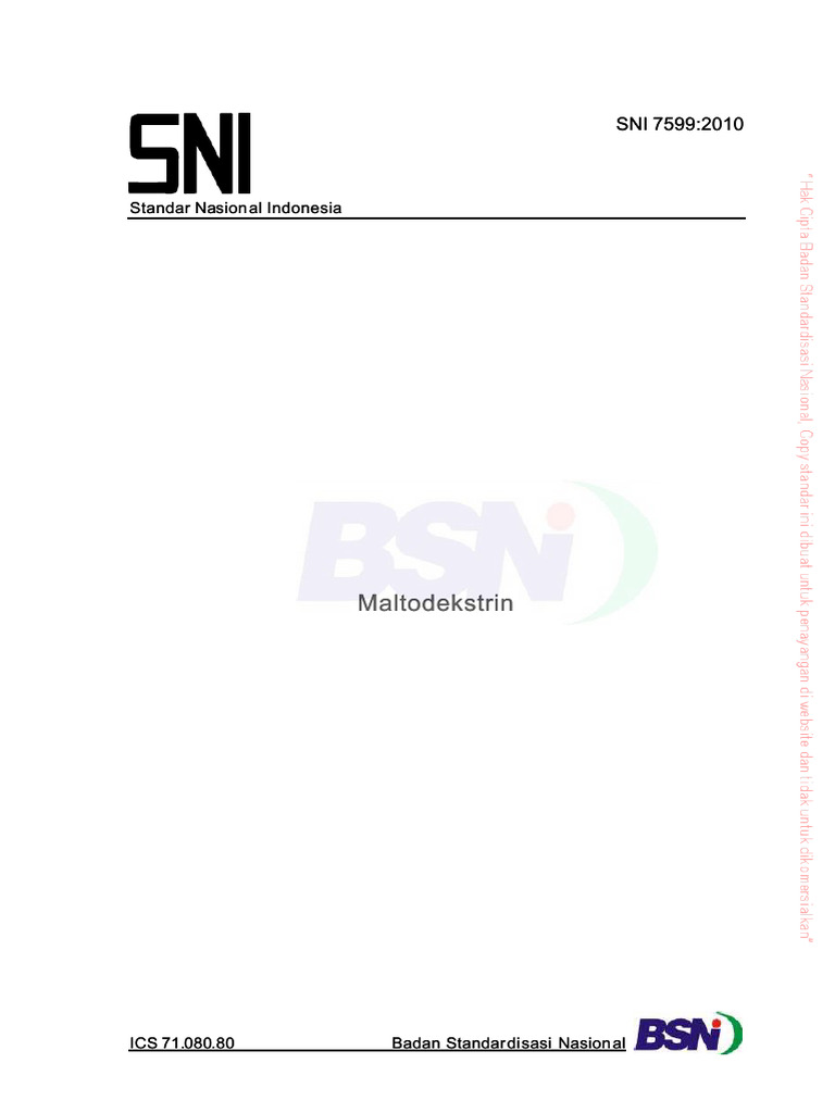 SNI 7599-2010. Maltodextrine | PDF