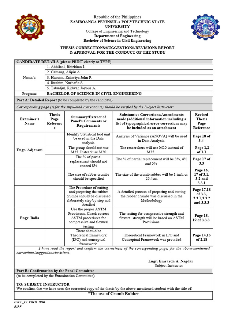 Thesis Correction Form 4-1 | PDF
