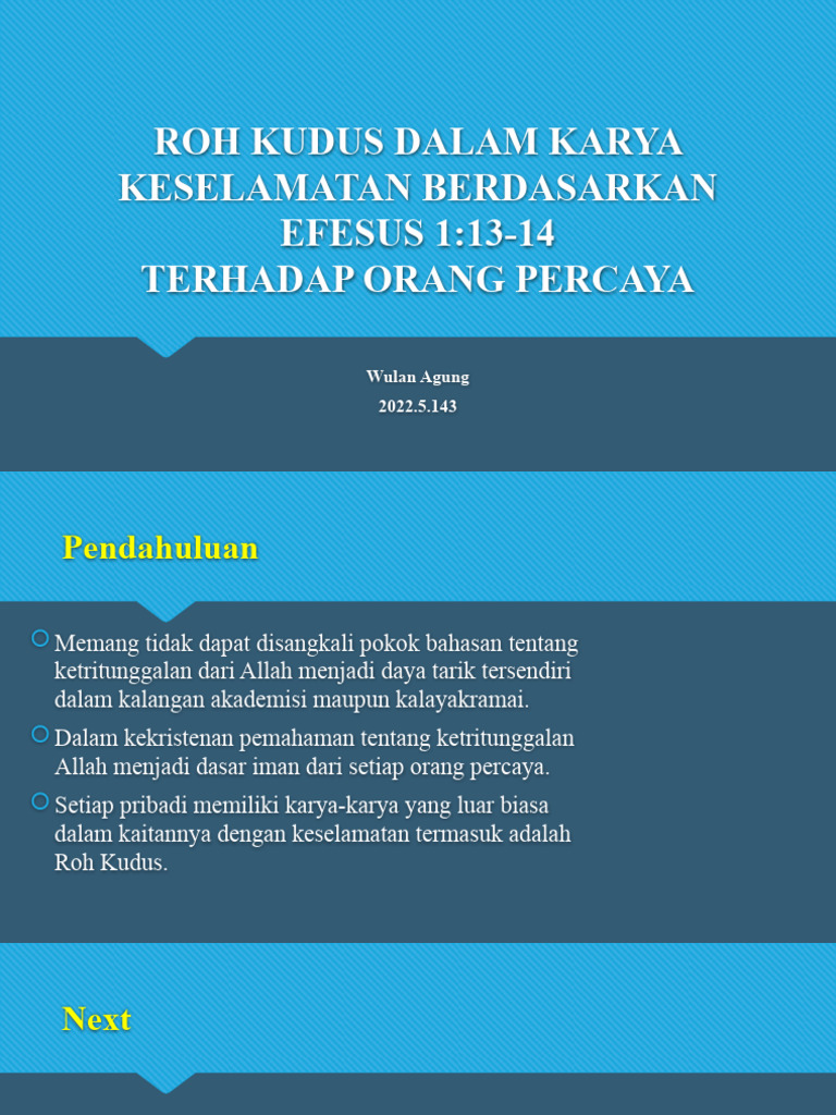 Roh Kudus Dalam Karya Keselamatan Berdasarkan Efesus 1 | PDF