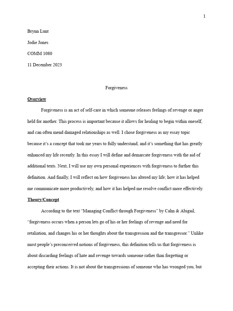 Forgiveness Essay | PDF | Forgiveness | Empathy