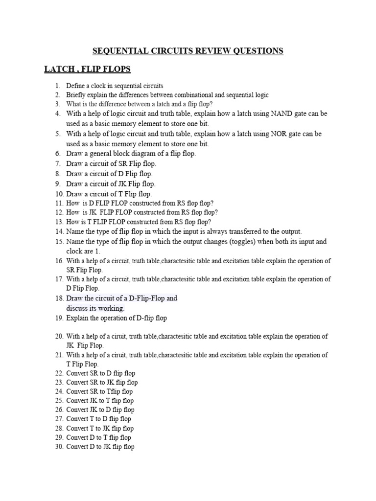 Sequential Circuits Review Questions | PDF | Digital Technology ...