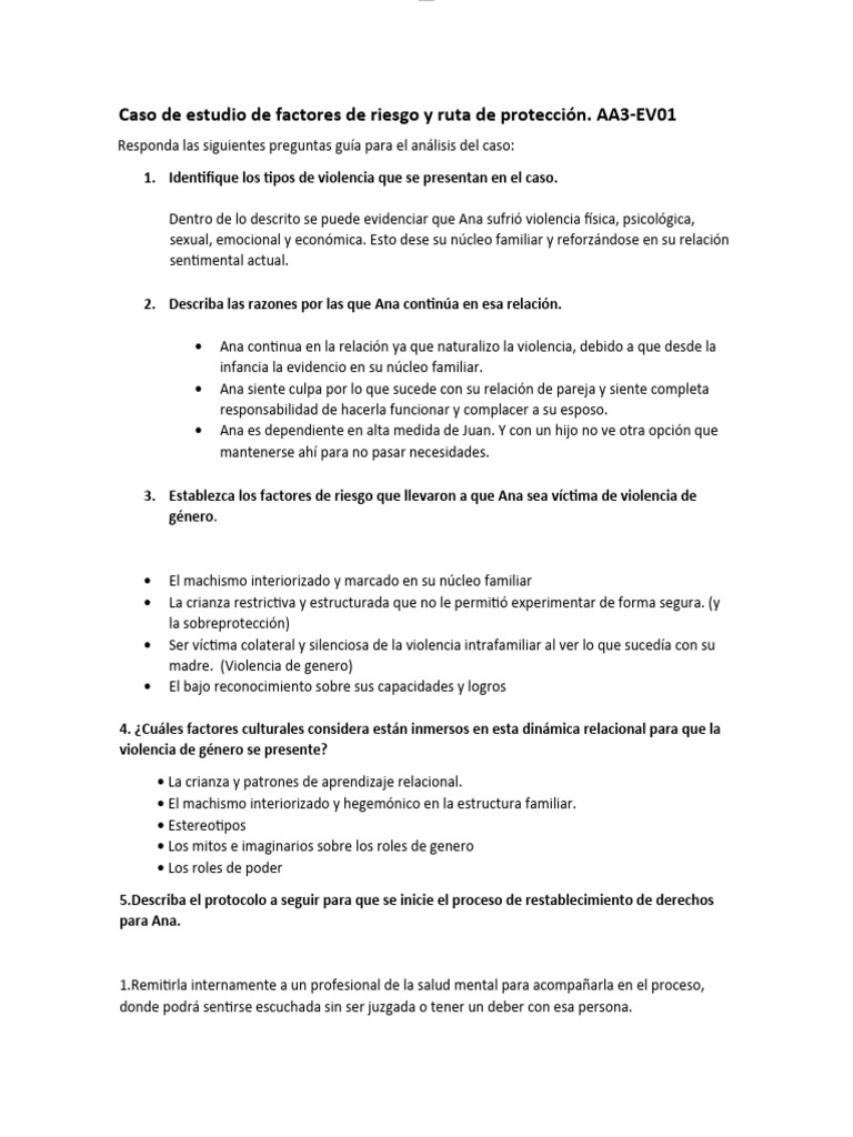 Caso de Estudio de Factores de Riesgo y Ruta de Protección. AA3-EV01 | PDF | Violencia ...