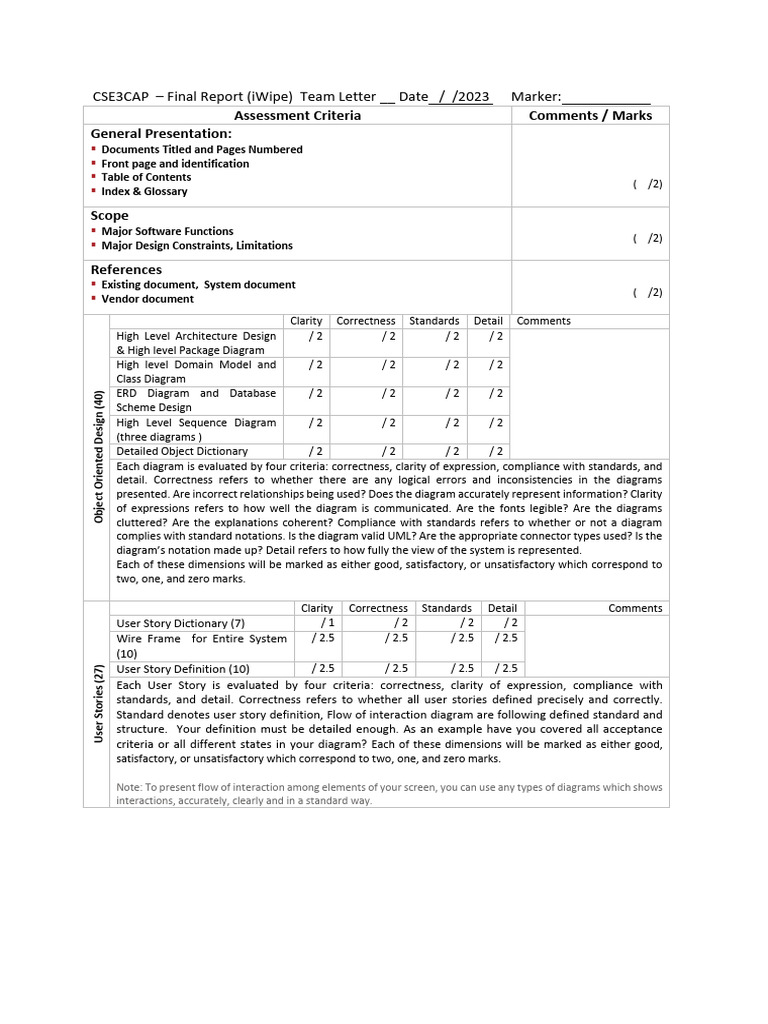 CSE3CAP Final Report Rubric Iwipe | PDF