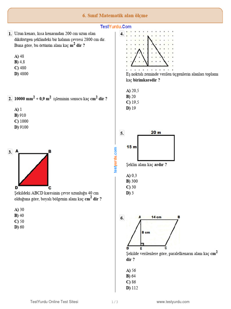 6 Sinif Matematik Alan Olcme | PDF