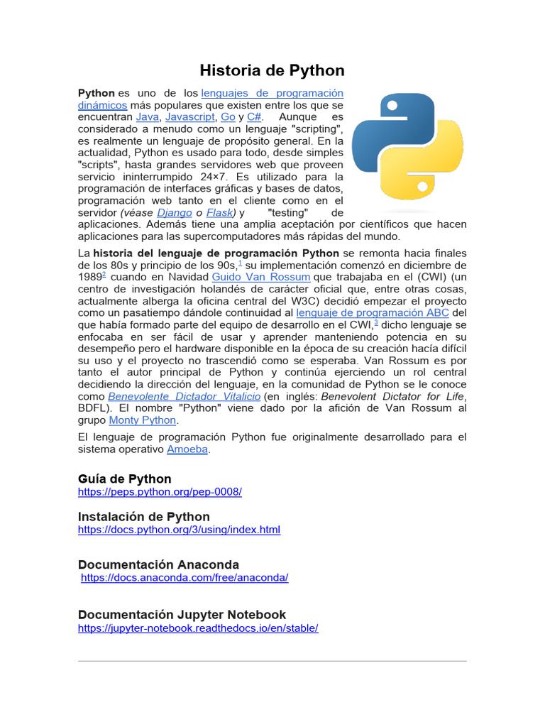 Historia de Python | Descargar gratis PDF | Python (lenguaje de programación) | Programación de ...