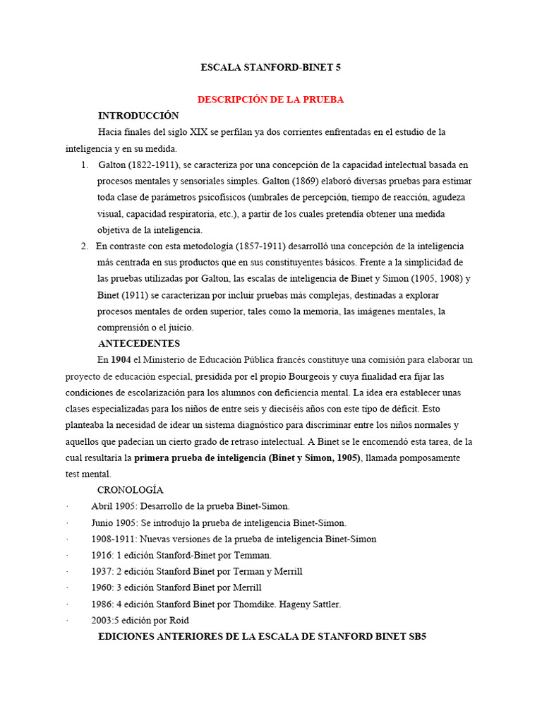 Escala Stanford-Binet 5: Descripción y Usos | PDF