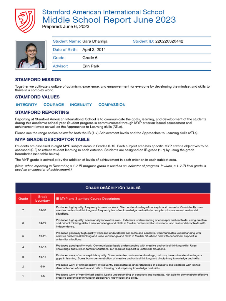 Sara Dhamija's Grade 6 Report June 2023 | PDF | Critical Thinking ...