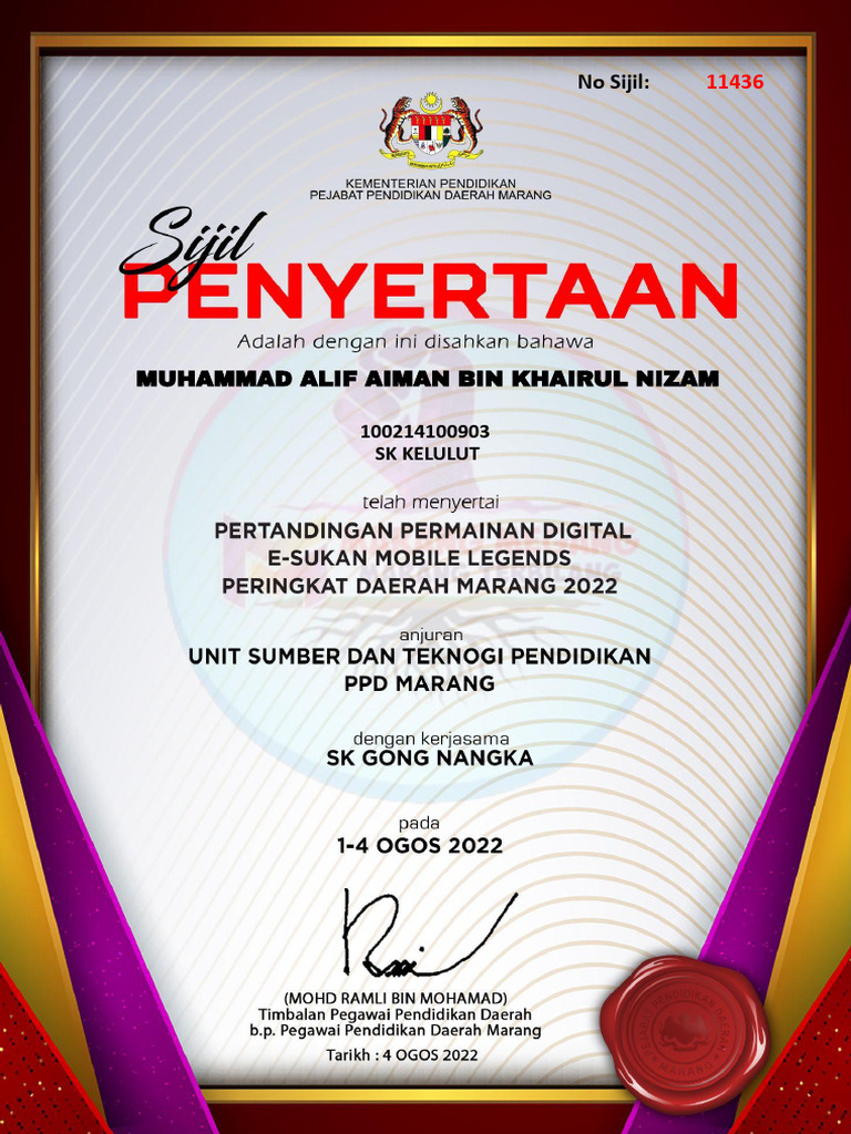 sijil penyertaan mobile legends 2022 MUHAMMAD ALIF AIMAN BIN KHAIRUL ... sijil penyertaan mobile legends 2022 MUHAMMAD ALIF AIMAN BIN KHAIRUL ...