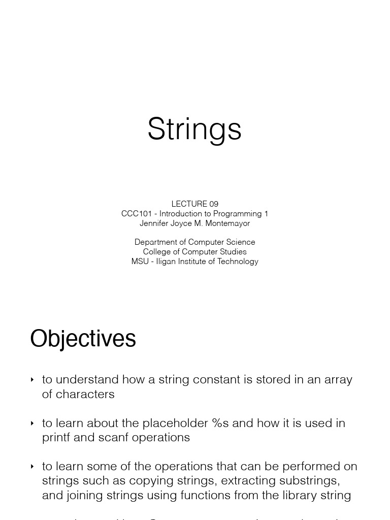 Lecture09 Strings Pdf String Computer Science Parameter Computer Programming 2276