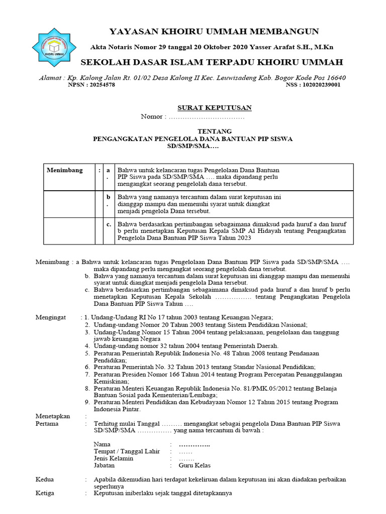 SK TIM PENGELOLA PIP 1 - Tukang Ketik | PDF