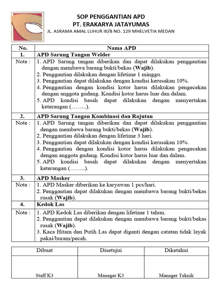 Sop Penggantian Apd | PDF | Teknologi & Rekayasa