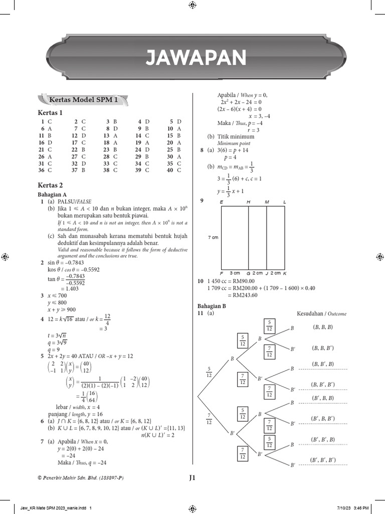 Jawapan Kertas Ramalan SPM Matematik | PDF