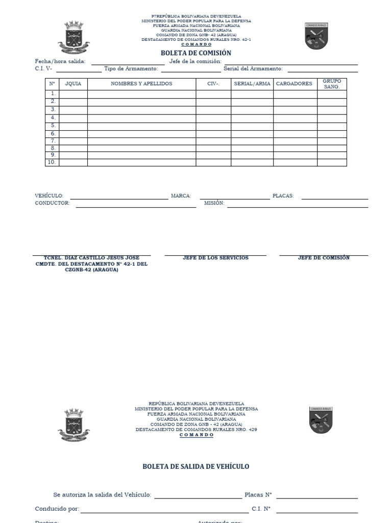 Formato Boleta de Comision y Salida de Vehiculo | PDF | Gobierno | Venezuela
