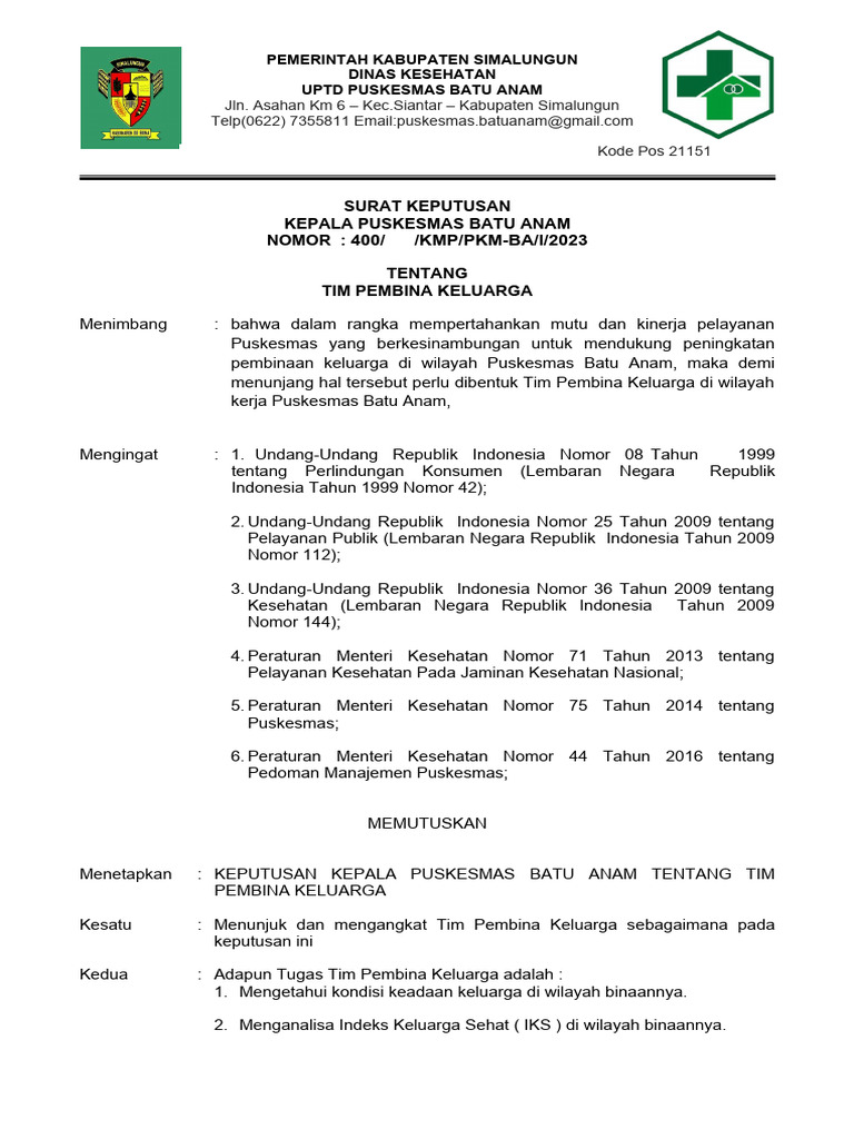 2.5.1.a1 SK TIM PEMBINA KELUARGA BATU ANAM | PDF | Pengembangan Diri | Sains & Matematika