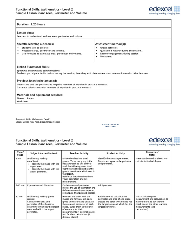 LessonPlanL2 Area Perimeter Volume | PDF | Area | Cognitive Science