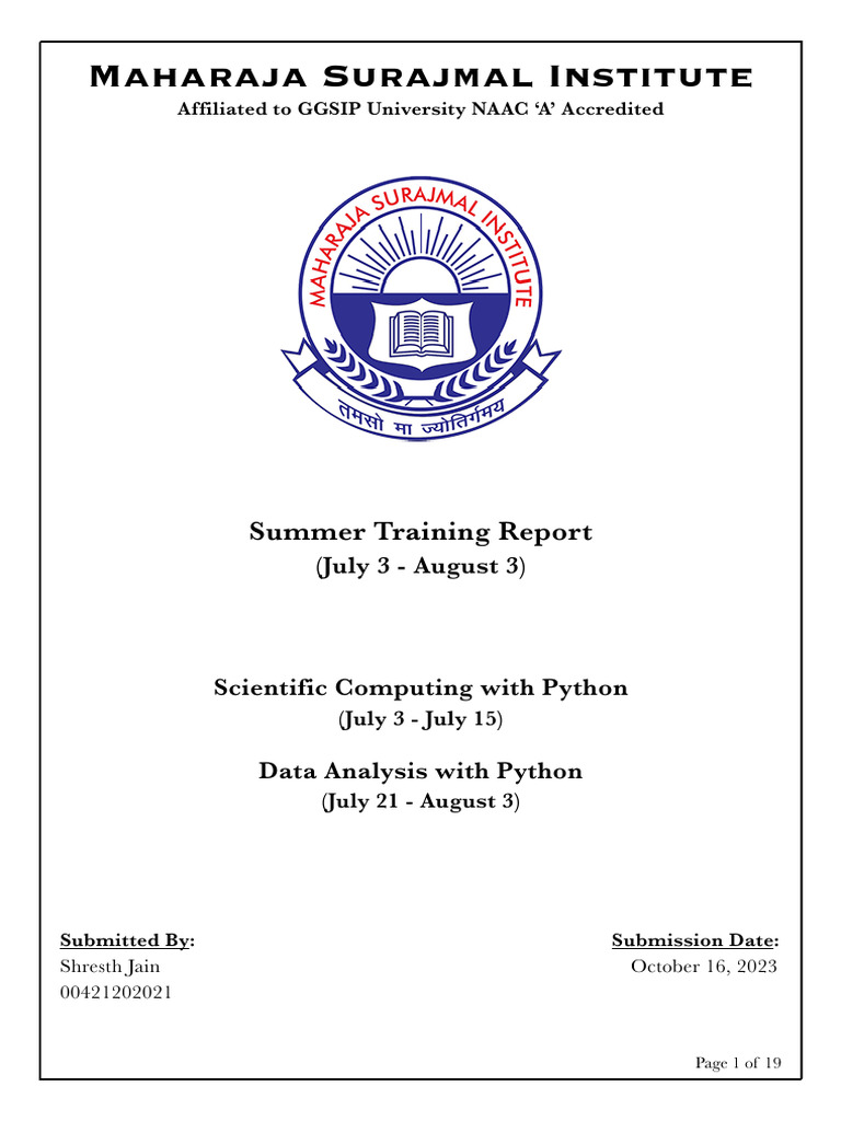 Maharaja Surajmal Institute: Summer Training Report | PDF | Art | Computers