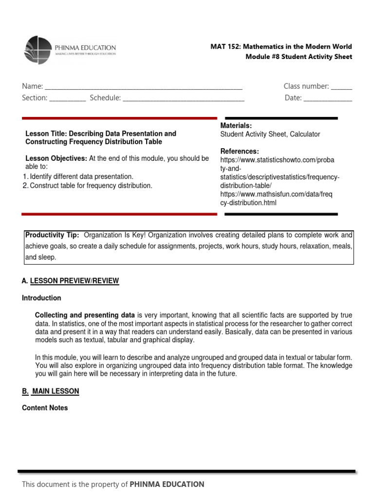 SAS#08-MAT 152 - Data Presentation and FDT | PDF