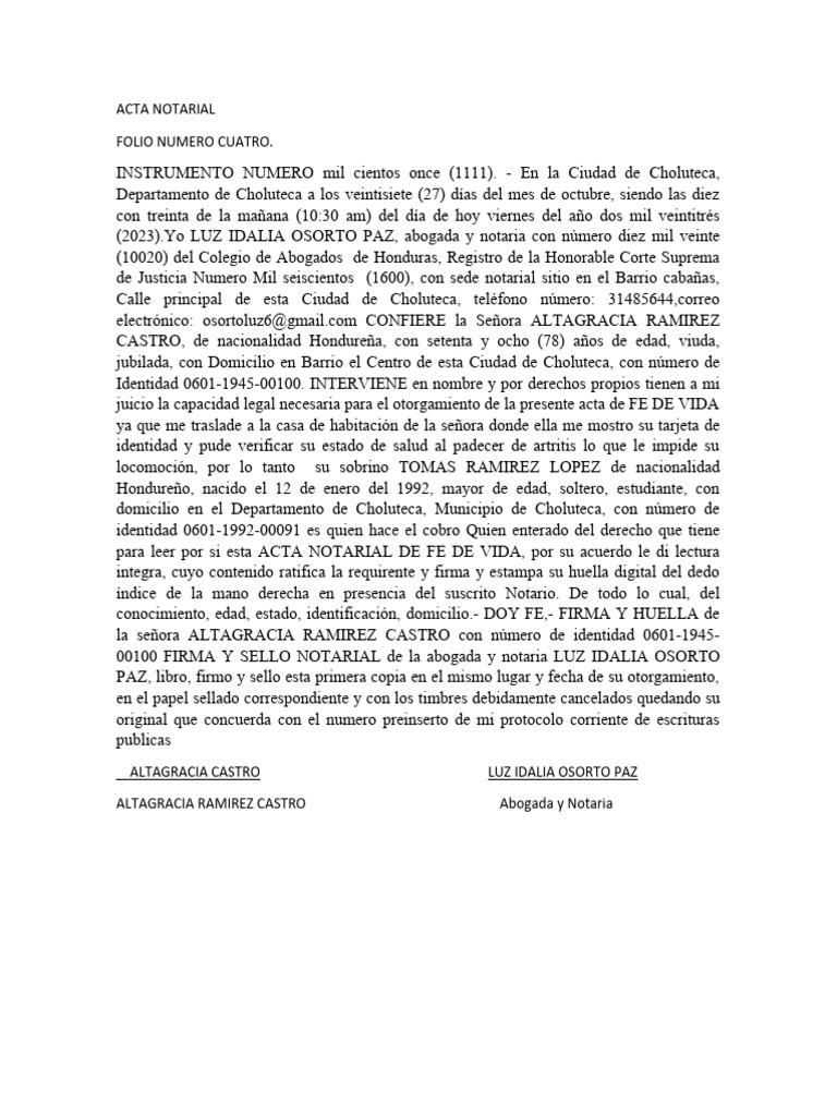 acta notarial de fe de vida (1) | PDF