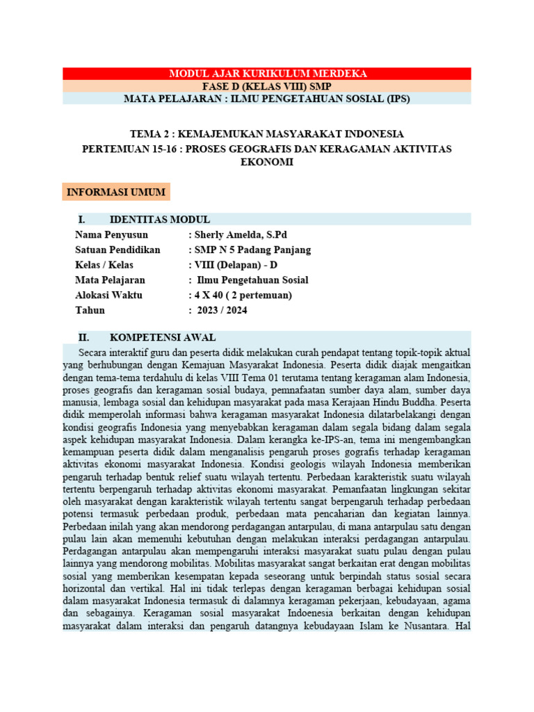 Modul Ajar Ips Kumer Kelas 8 Tema 2 | PDF