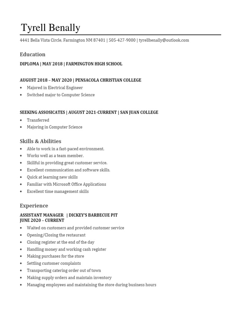 Tyrell Benally Resume | PDF