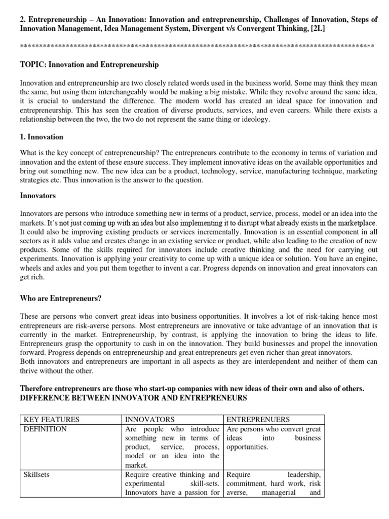 Notes-Module 2 | PDF | Entrepreneurship | Innovation