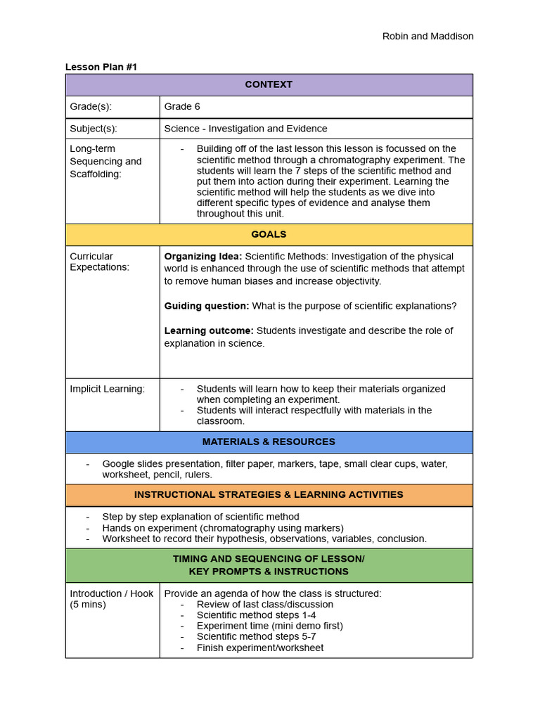 Grade 6 Science: Chromatography Lesson Plan | PDF | Experiment ...