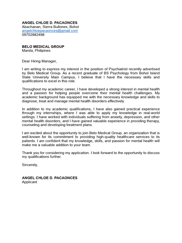 Application for Psychiatrist Position | PDF