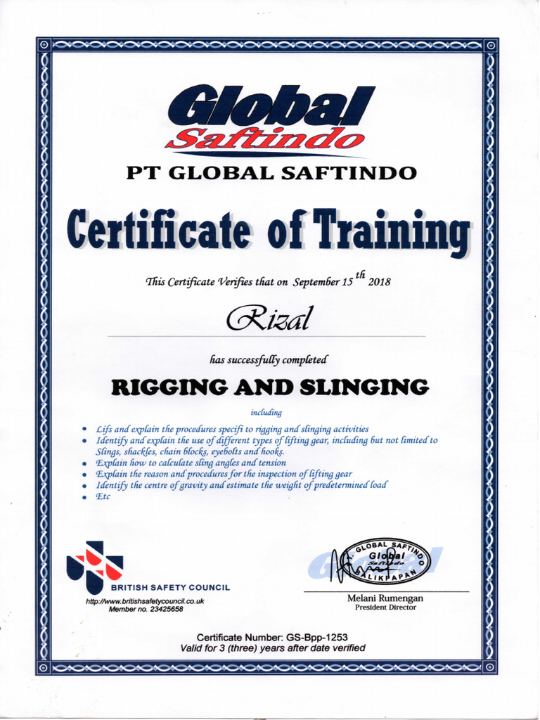 Certif RIGGER 19 | PDF