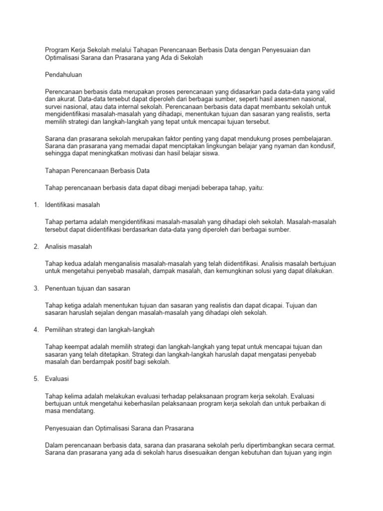 Perencanaan Program Kerja Sekolah Data | PDF | Karier & Perkembangan