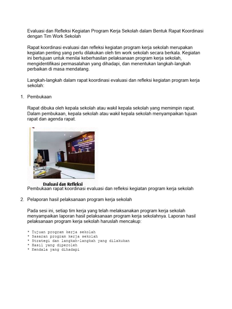 Evaluasi Dan Refleksi Kegiatan Program Kerja Sekolah Dalam Bentuk Rapat Koordinasi Dengan Tim ...